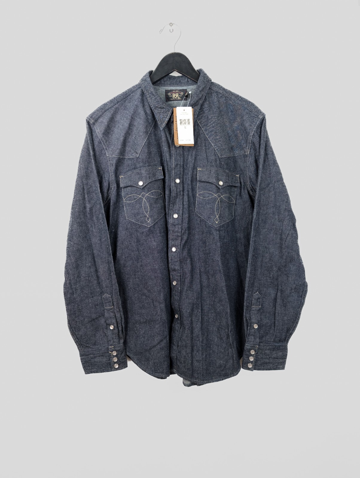 NWT RRL Men's Sz US XL Slim Fit Denim Western Shirt Dark NWT RRL Men's Sz US XL Slim Fit Denim Western Shirt Dark