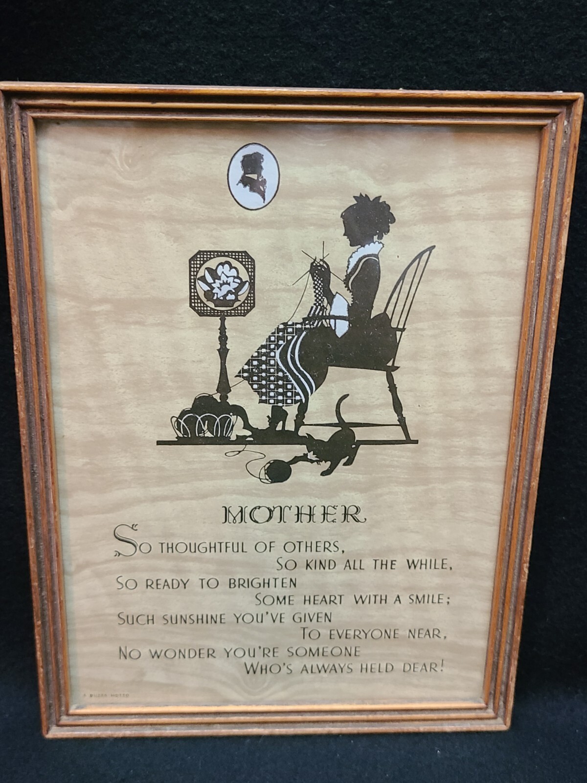 Vintage Wood FRAMED Buzza Type MOTTO - MOTHER Poem Silhouette WOMAN ...