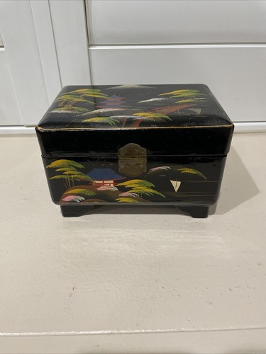 Vintage Japan Black Lacquer Jewelry Music Box Hinged Working Vintage Japan Black Lacquer Jewelry Music Box Hinged Working