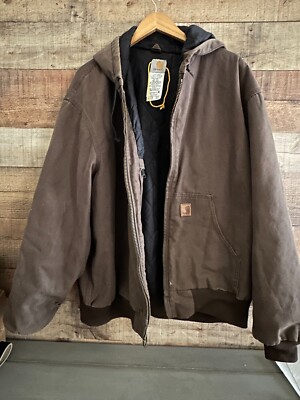 Men's Carhartt J280 DK8 Brown Duck Quilted Canvas Hooded Men's Carhartt J280 DK8 Brown Duck Quilted Canvas Hooded