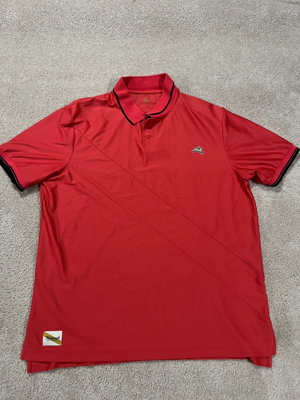 Tracksmith Polo Shirt Mens Large Red Van Cortlandt Short Sleeve Casual ...