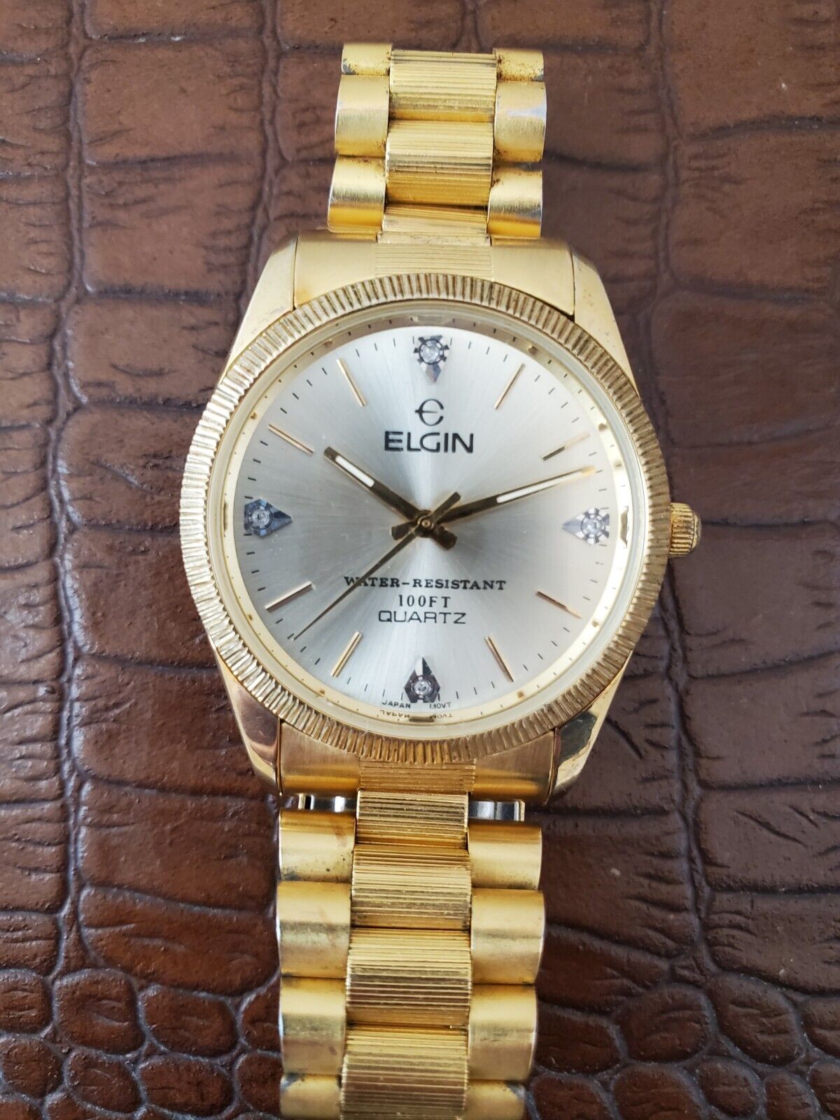 VTG Elgin Gold Plated Quartz Watch Diamond FC8 04 012 2035 VTG Elgin Gold Plated Quartz Watch Diamond FC8 04 012 2035