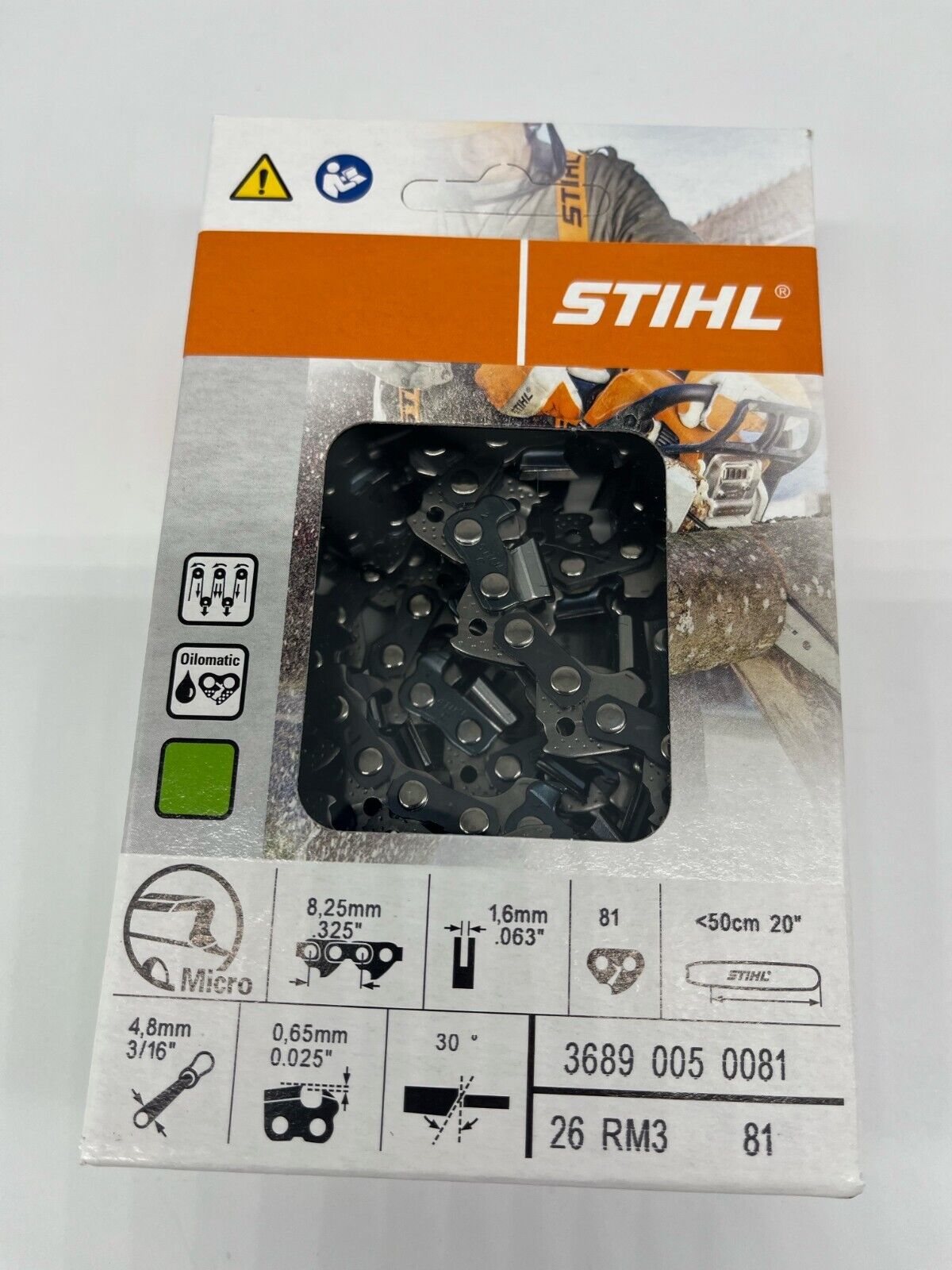 GENUINE STIHL 26 RM3 81 Chainsaw Chain 20 OEM 3689 005 0081