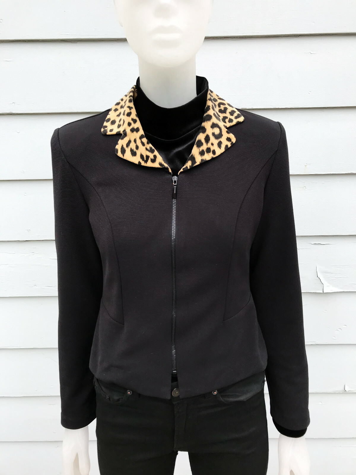 Black Leopard Collar Jacket Blazer Size 6 Punk Goth Vegan Black Leopard Collar Jacket Blazer Size 6 Punk Goth Vegan