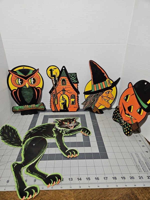 Beistle Vintage Halloween Decoration Lot Cat Pumpkin Witch Owl Haunted ...