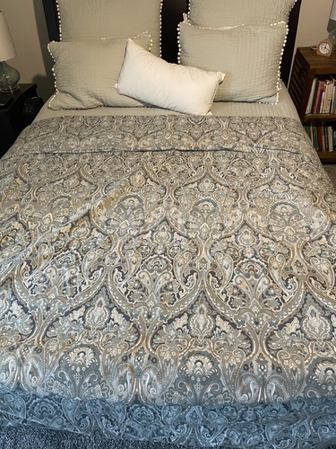 Pottery Barn Duvet Queen Blue Paisley Mackenna 100 Cotton Muted Colors eBay