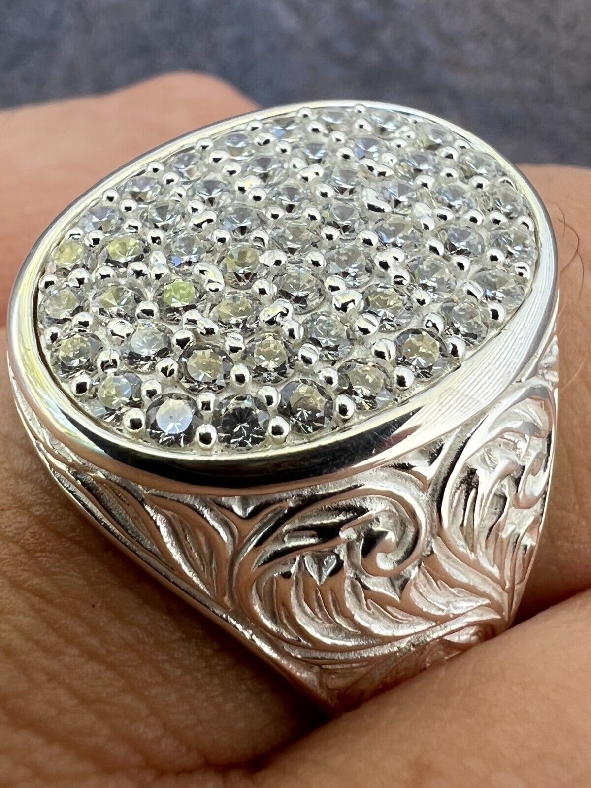 Large Oval Mens Real Solid 925 Sterling Silver Iced CZ Pinky Large Oval Mens Real Solid 925 Sterling Silver Iced CZ Pinky