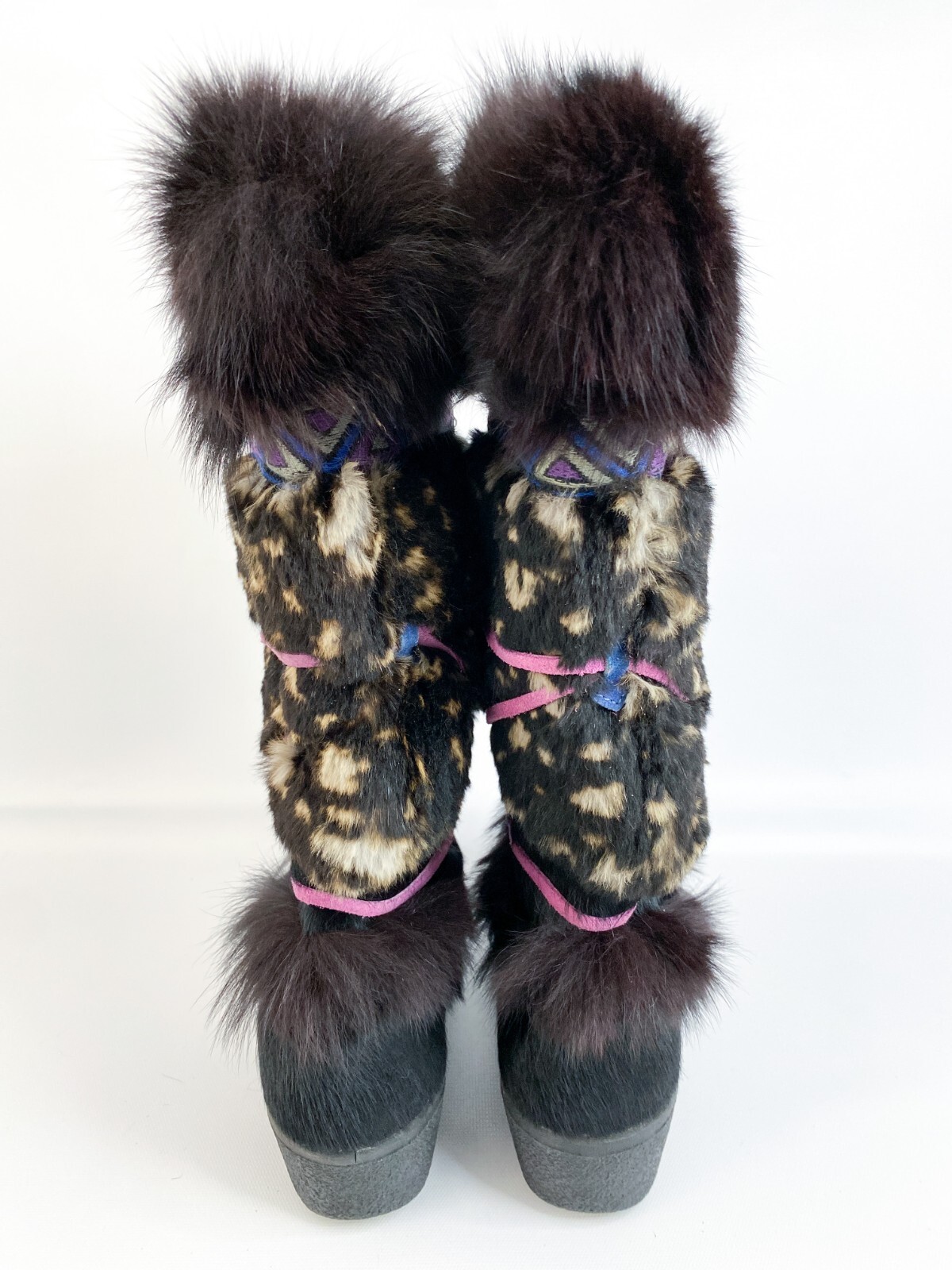 TECNICA Goat Fur Winter Boots Italy Leather Wedge Women EU 41 US 9 ...