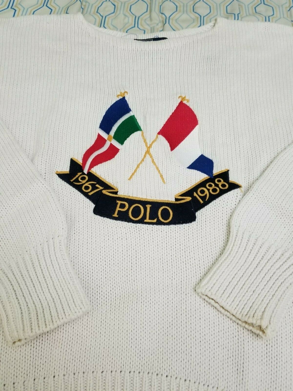 Vintage 80s Polo Ralph Lauren Cross Flags Sweater White Knit Vintage 80s Polo Ralph Lauren Cross Flags Sweater White Knit
