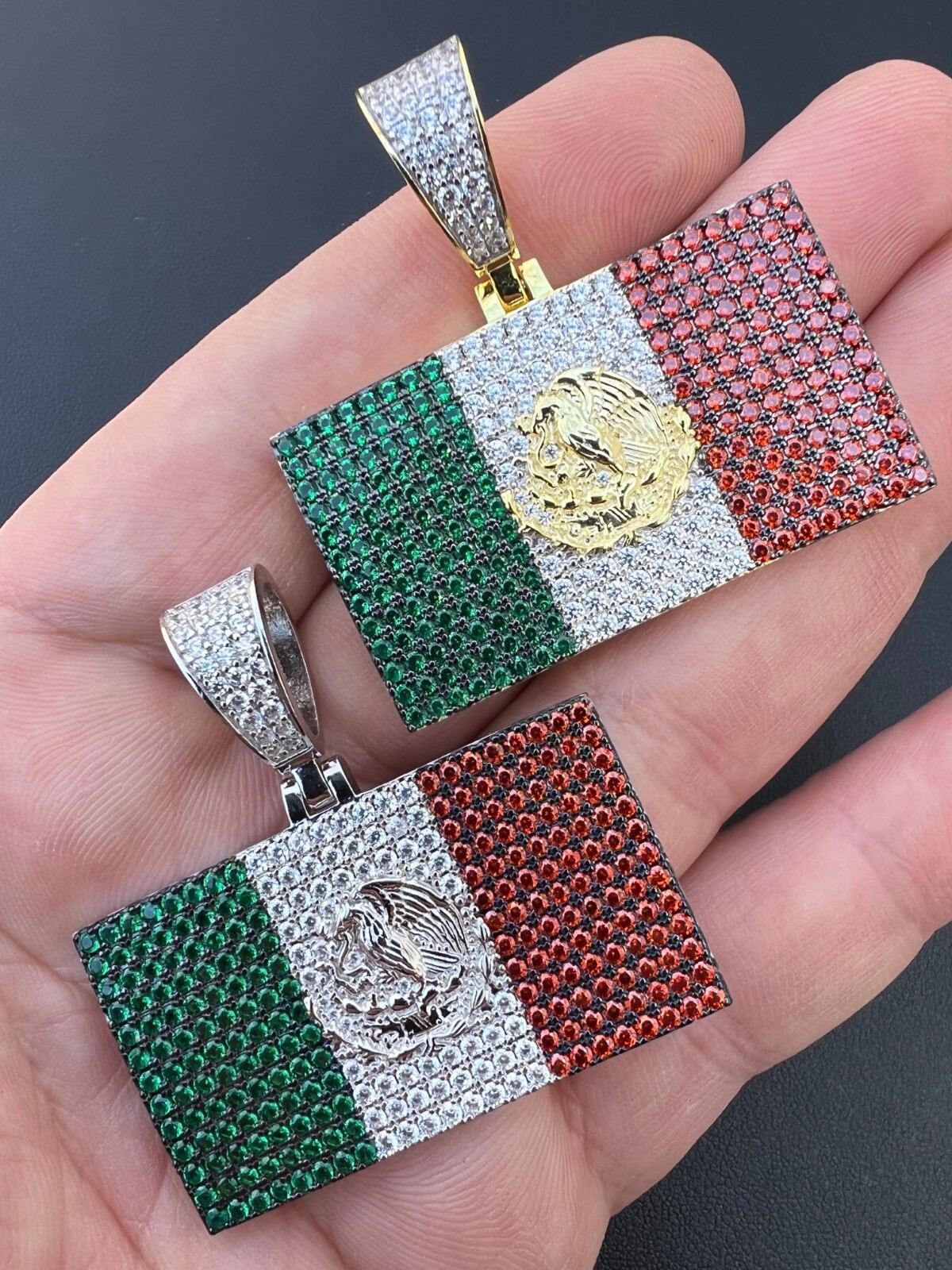 Mexico Necklace 925 Silver Gold Plated Mexican Flag Pendant Mexico Necklace 925 Silver Gold Plated Mexican Flag Pendant