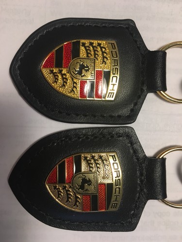GENUINE PORSCHE Leather Key Fob Keyring Keychain Emblem Black Crest ...