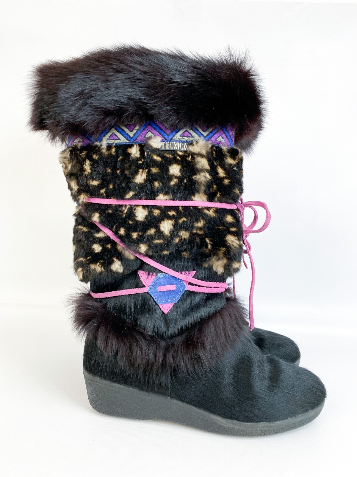 TECNICA Goat Fur Winter Boots Italy Leather Wedge Women EU 41 US 9 ...