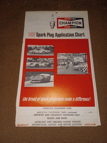 VINTAGE 1967 CHAMPION SPARK PLUG APPLICATION CHART 1967