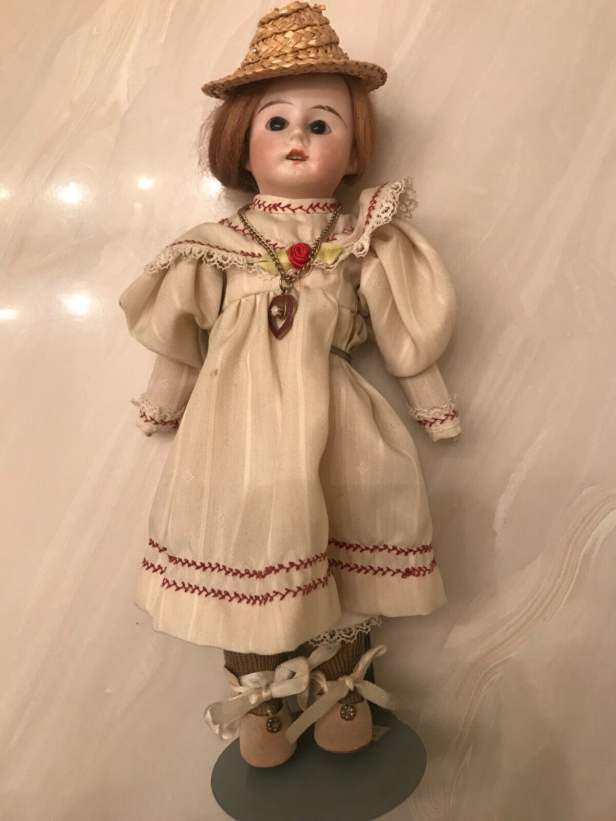 Antique bisque head doll 174 X leather body sawdust 10 Antique bisque head doll 174 X leather body sawdust 10
