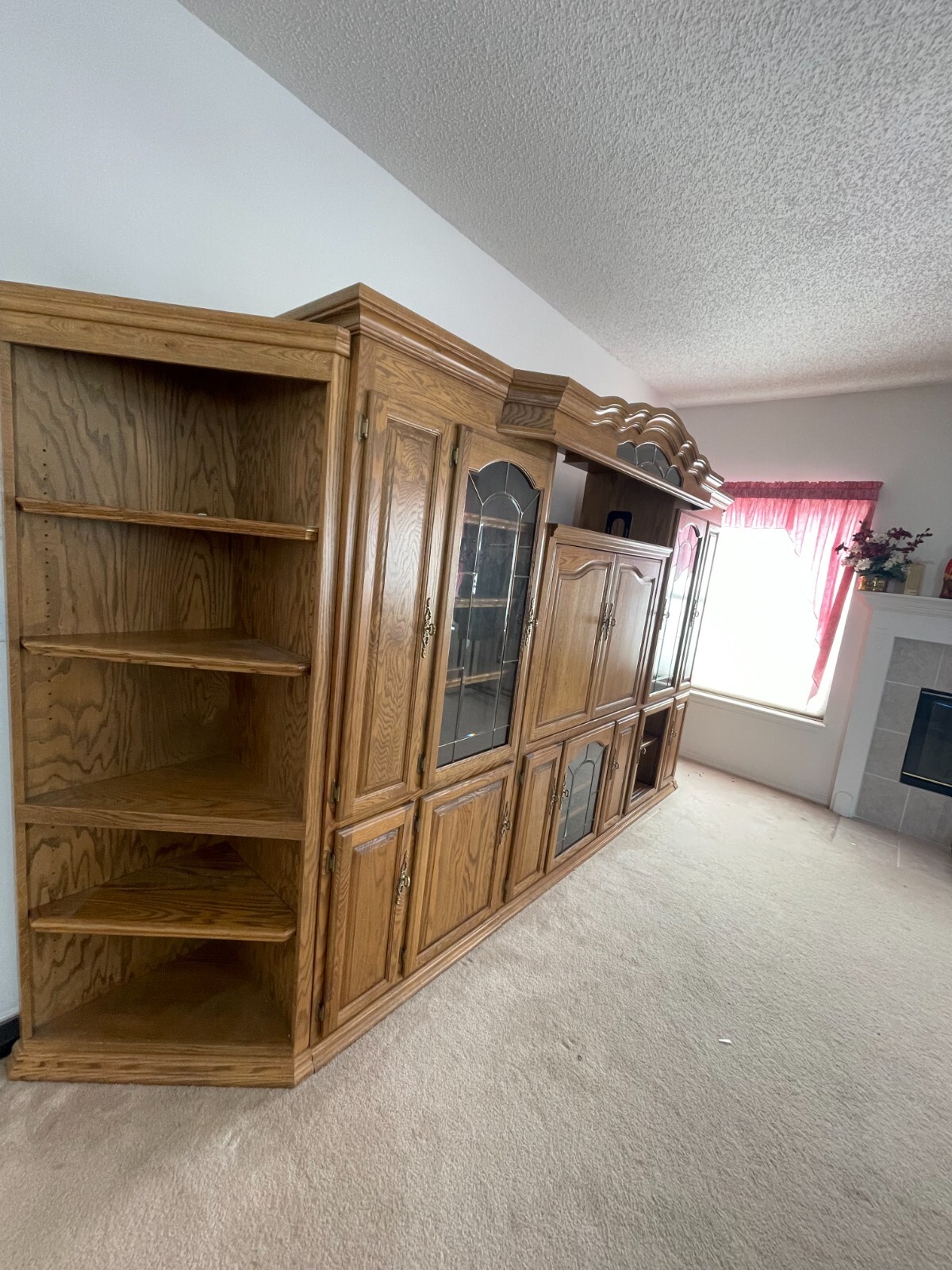 Real Oak Wood Entertainment center wall unit Solid Wood. VG eBay
