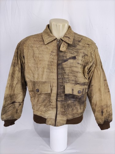 Vintage Tiger Fox Leather Aviator Jacket,Color: Brown,Size:M Vintage Tiger Fox Leather Aviator Jacket,Color: Brown,Size:M
