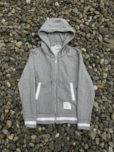 Thom Browne Grey - 4 Bar Zip Up Jersey Hoodie - Size 1 Thom Browne Grey - 4 Bar Zip Up Jersey Hoodie - Size 1