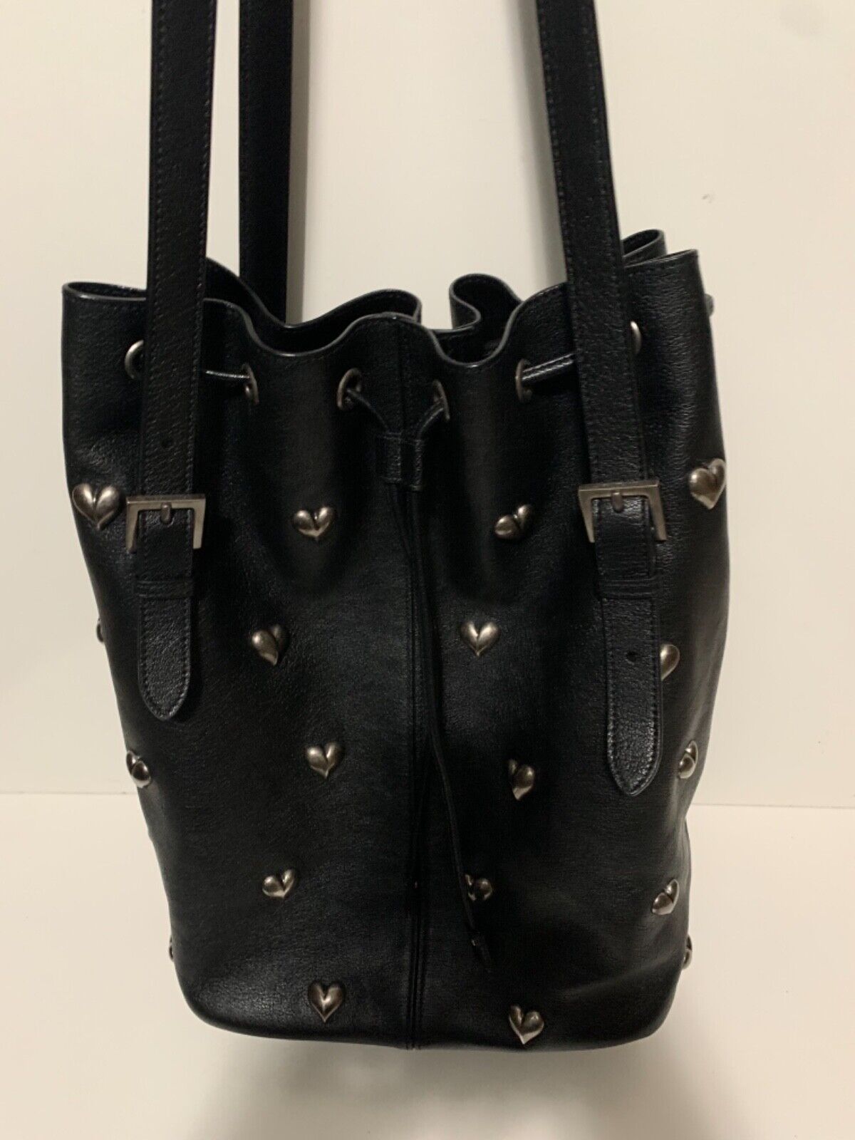 Saint Laurent Riva Bucket Heart Studs Bag Black Leather | eBay Saint Laurent Riva Bucket Heart Studs Bag Black Leather | eBay