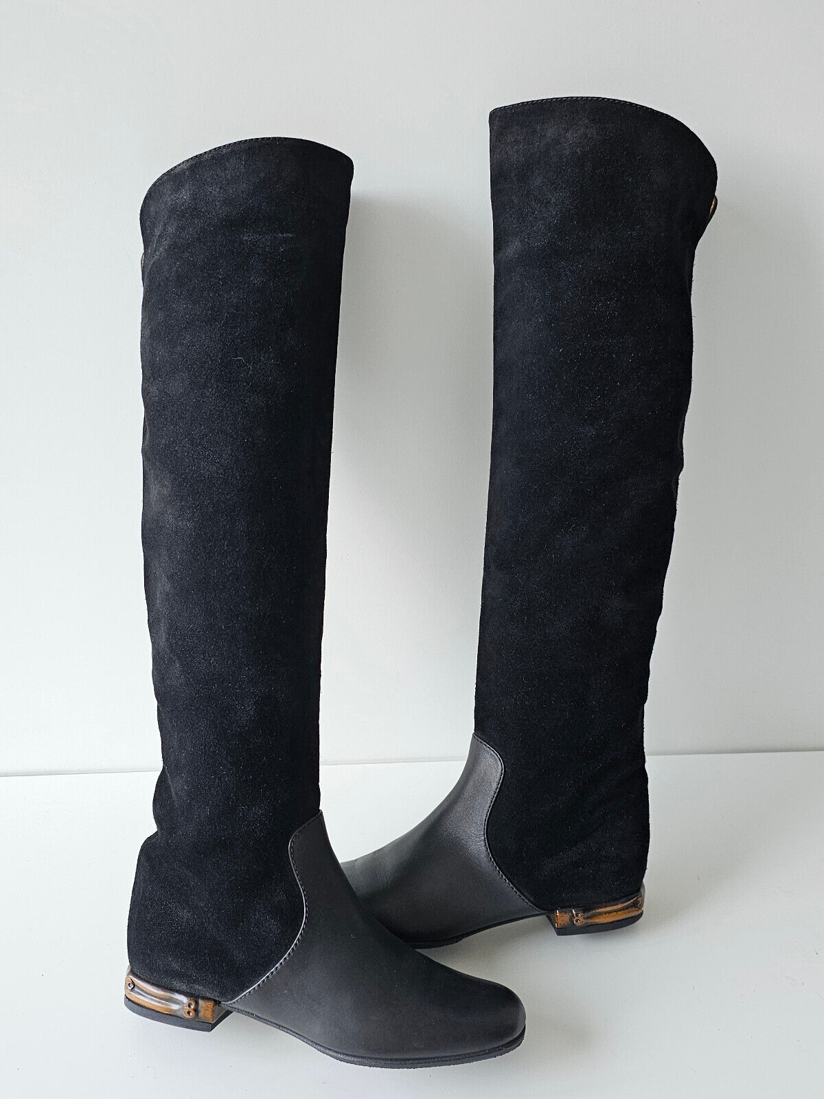 Gucci Lucille Black Suede Leather Bamboo Knee High OTK Boots Gucci Lucille Black Suede Leather Bamboo Knee High OTK Boots