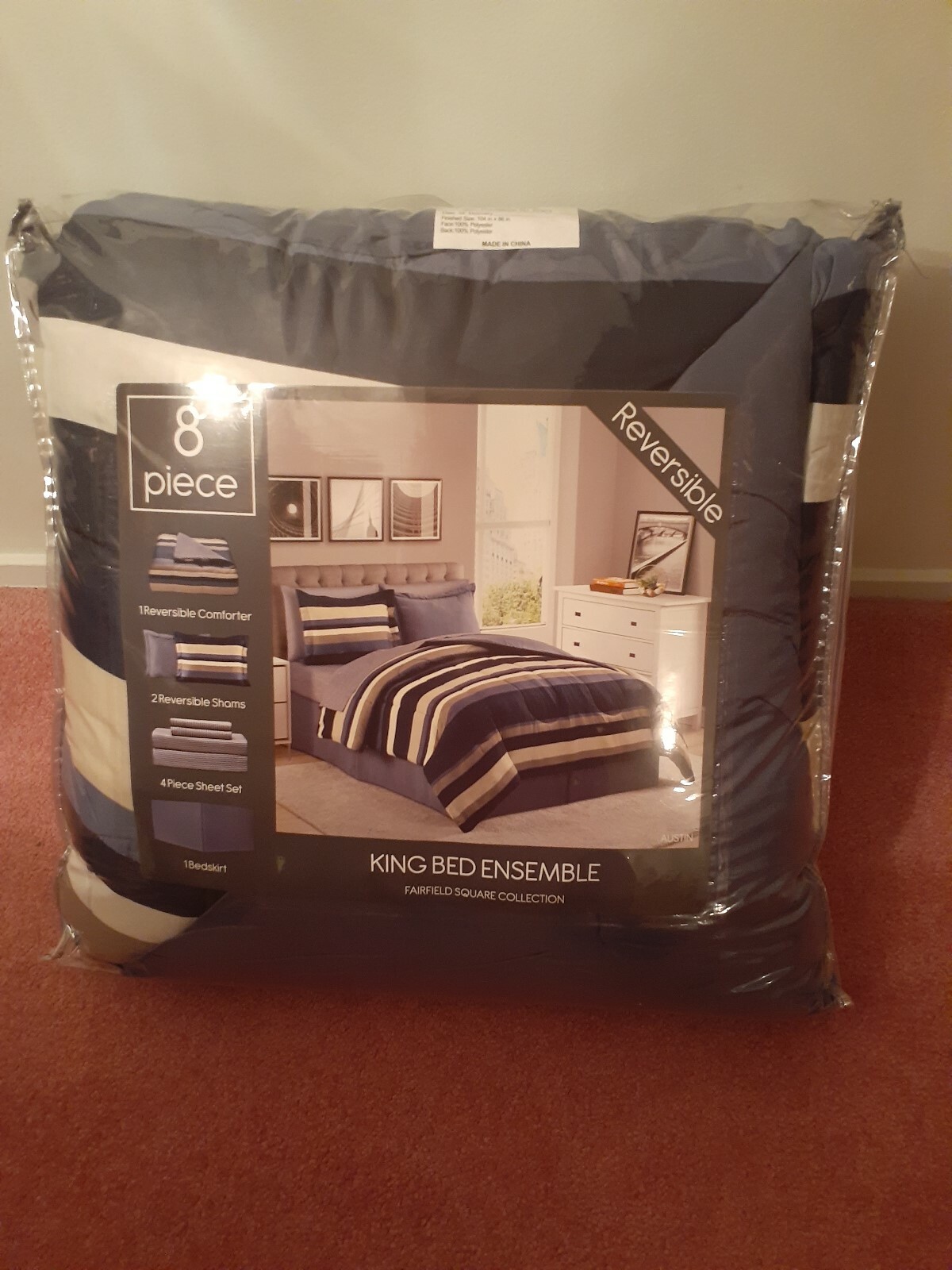 King Bed Reversible Ensemble 8 pc Fairfield Square Multiple Color Blue NEW
