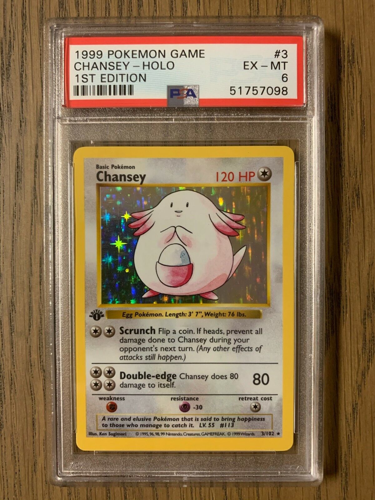 PSA 6 - Pokemon CHANSEY - 1st Edition Shadowless Base Set PSA 6 - Pokemon CHANSEY - 1st Edition Shadowless Base Set