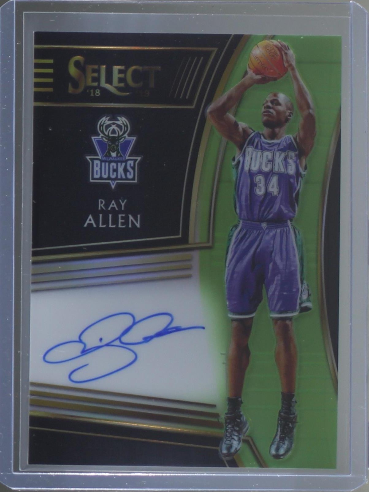 2018-19 Panini Select - Signatures Neon Green Prizm #SG-RAY Ray Allen ...