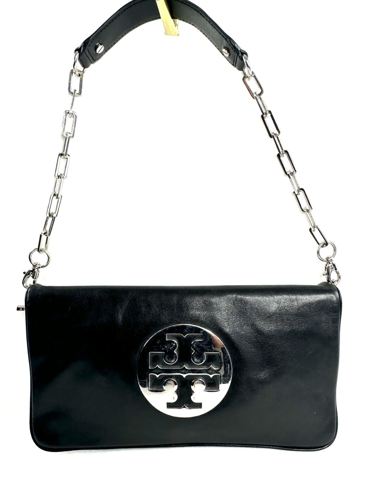 Tory Burch Reva Black Leather Fold Over Clutch Shoulder Bag Tory Burch Reva Black Leather Fold Over Clutch Shoulder Bag