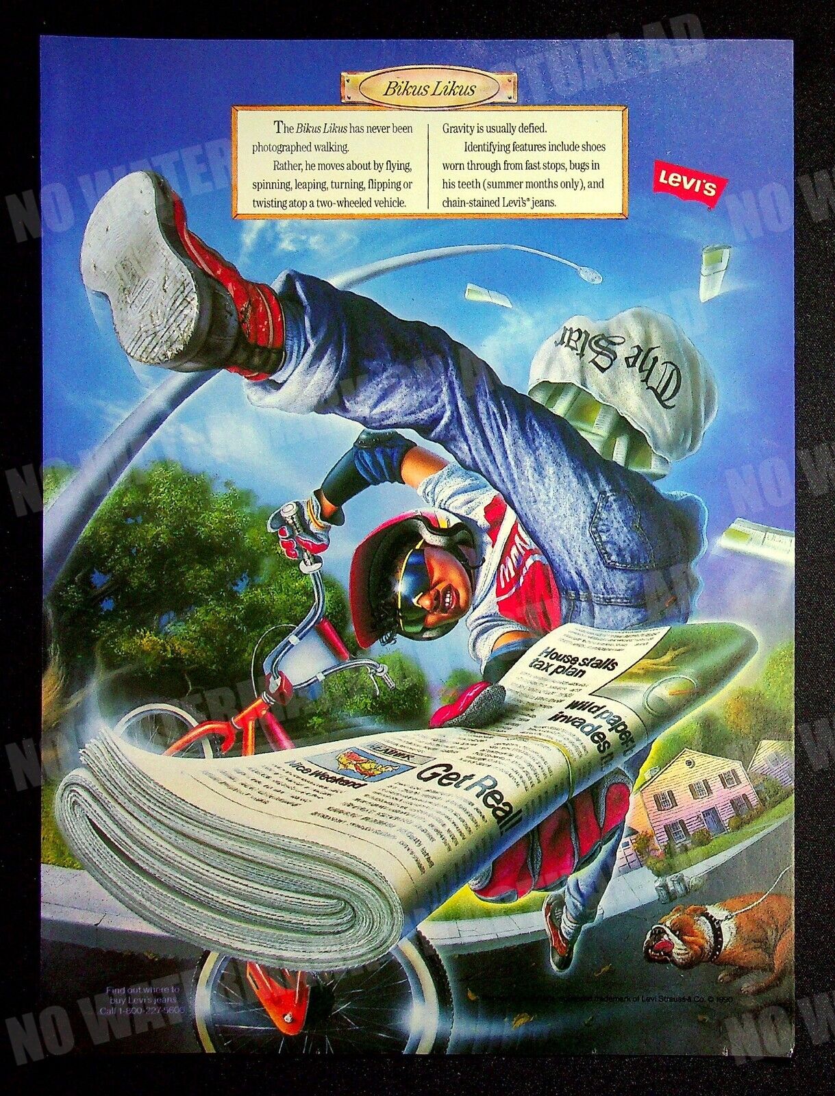 Levi's Blue Jeans Paper Boy 1990 Trade Print Magazine Ad Levi's Blue Jeans Paper Boy 1990 Trade Print Magazine Ad