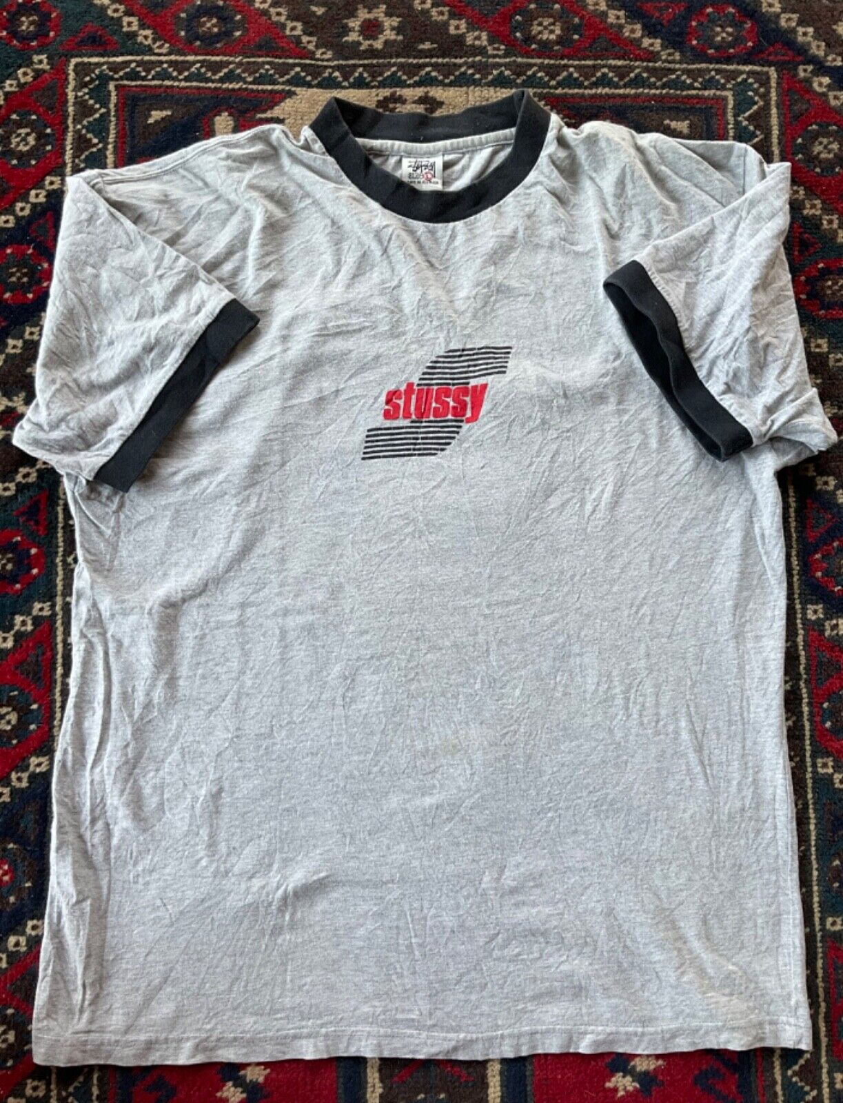 VINTAGE STUSSY L LOGO GREY RINGER T SHIRT MADE IN AUSTRALIA VINTAGE STUSSY L LOGO GREY RINGER T SHIRT MADE IN AUSTRALIA