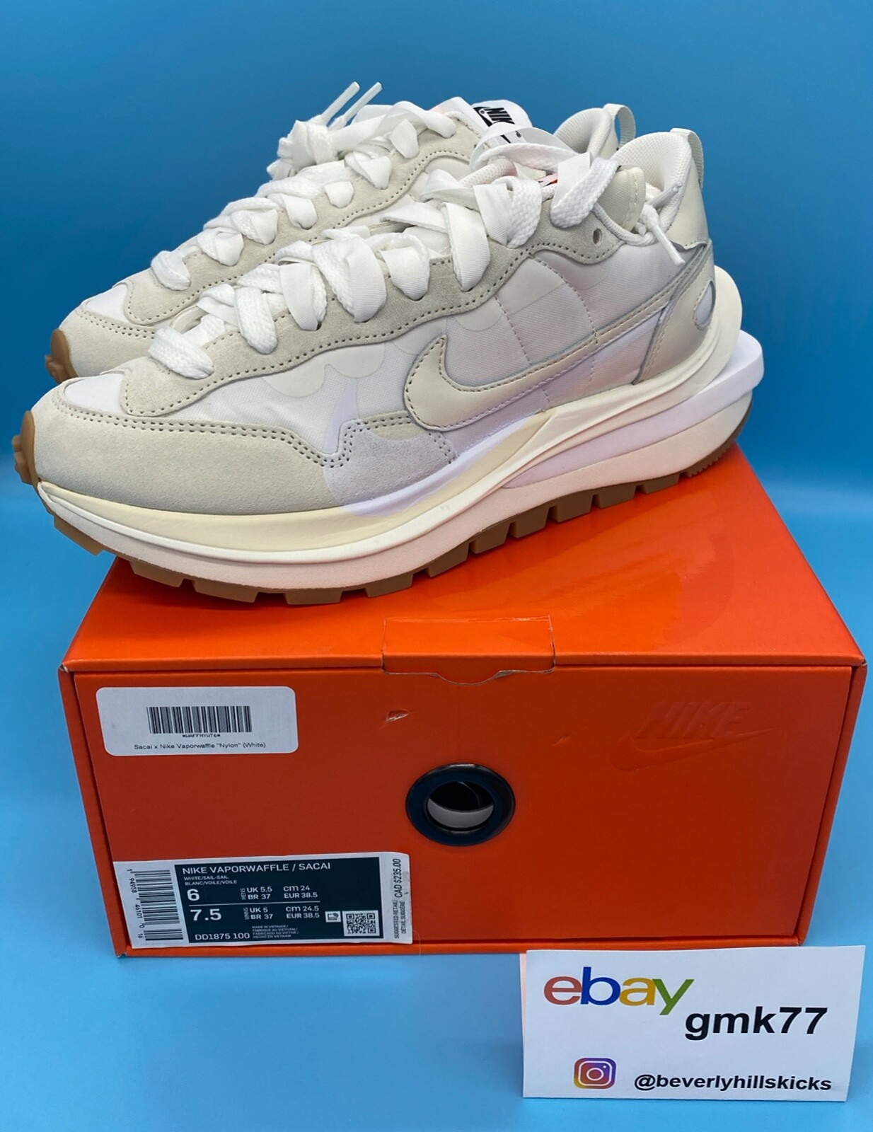 Nike Vaporwaffle Sacai Sail Gum Nylon White DD1875-100 Men Nike Vaporwaffle Sacai Sail Gum Nylon White DD1875-100 Men