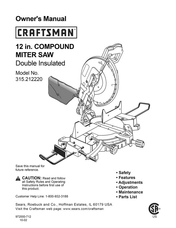 Model 315.212220 | Craftsman 12” Compound Miter Saw