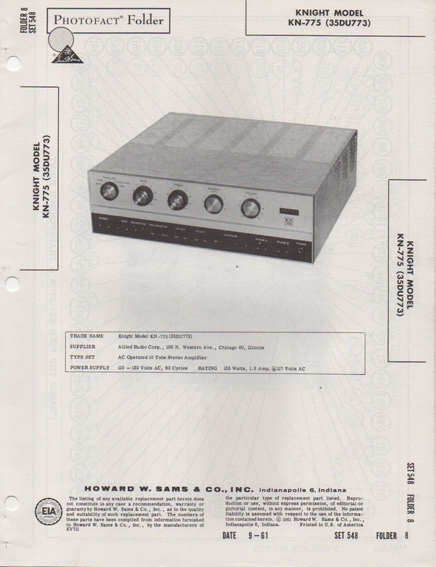1961年 KNIGHT KN-775 真空管アンプ 故障修理マニュアル 写真/回路図/アンプ図のeBay公認海外通販｜セカイモン