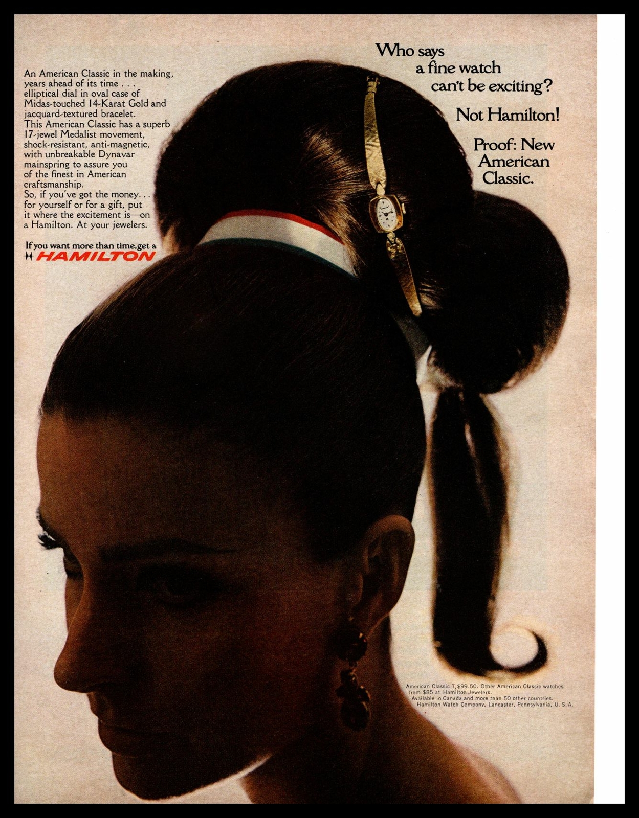 1966 Hamilton 14K Gold American Classic Watch Woman With Updo Hairstyle ...