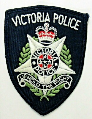vintage VICTORIA POLICE AUSTRALIA uniform patch WHITE backing
