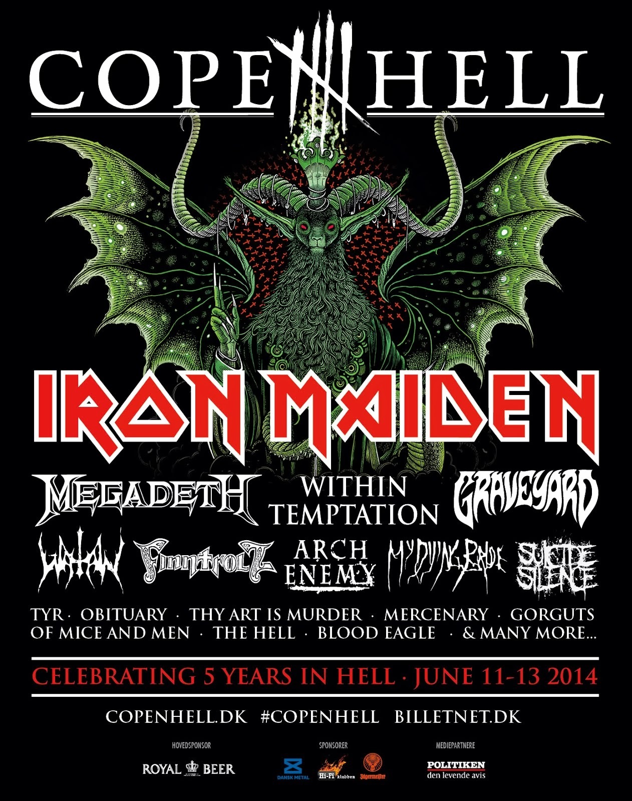 COPENHELL 2014 COPENHAGEN CONCERT TOUR POSTER Iron Maiden Megadeth Waitain eBay