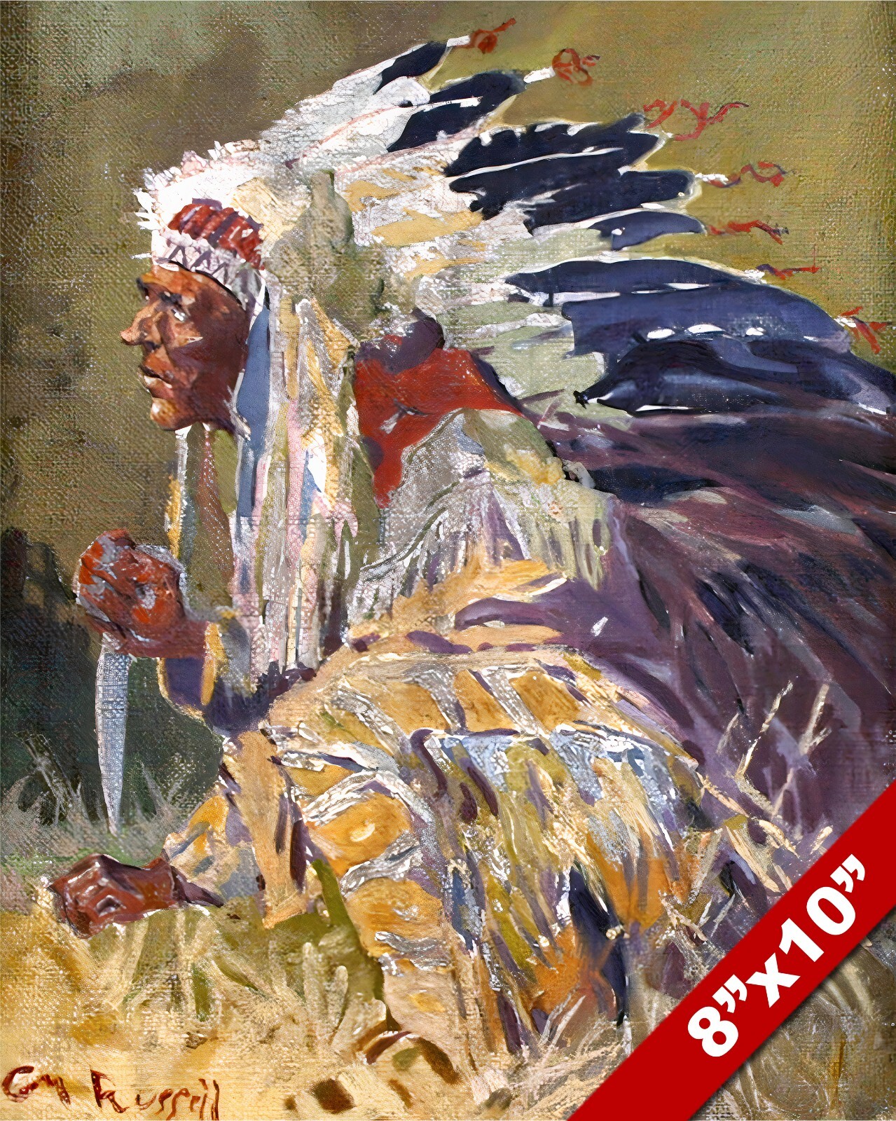 THE SOUIX CHIEF NATIVE AMERICAN INDIAN OIL PAINTING ART REAL CANVAS ...