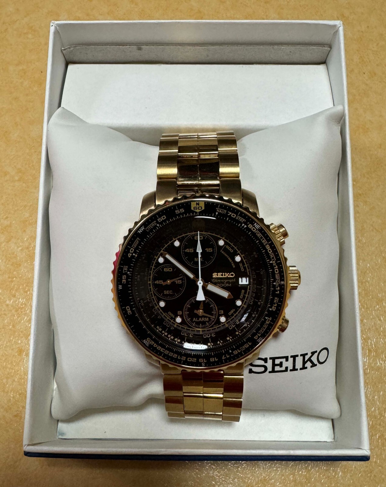 seiko flightmaster SNA414 watch 7T52-0EB0 gold color seiko flightmaster SNA414 watch 7T52-0EB0 gold color