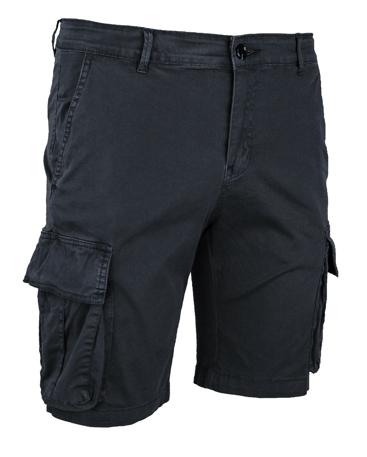 Pantaloni Corti Uomo Cargo Nero Slim Fit In Cotone Con Tasconi Laterali