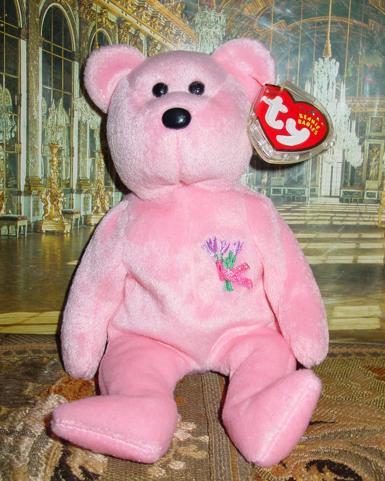 TY 2001 SPARKLE-PINK WITH EMBROIDERED FLORAL CHEST DESIGN TY 2001 SPARKLE-PINK WITH EMBROIDERED FLORAL CHEST DESIGN