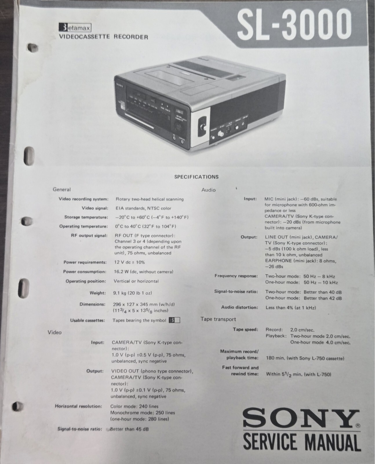 Sony SL-3000 Original BetaMax VideoCassette Recorder Service ManualのeBay公認海外通販｜セカイモン