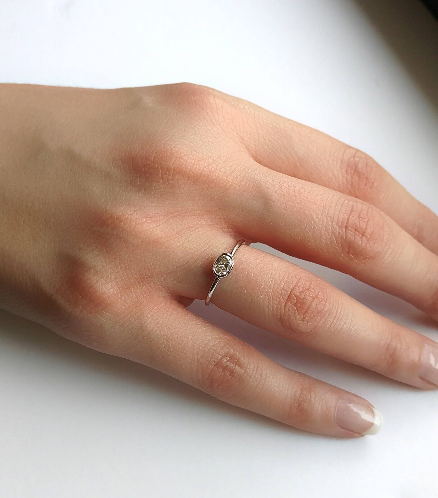 0.5ct Oval Cut Simulated Diamond Slim Minimalist Pinky Ring White Gold Plated eBay