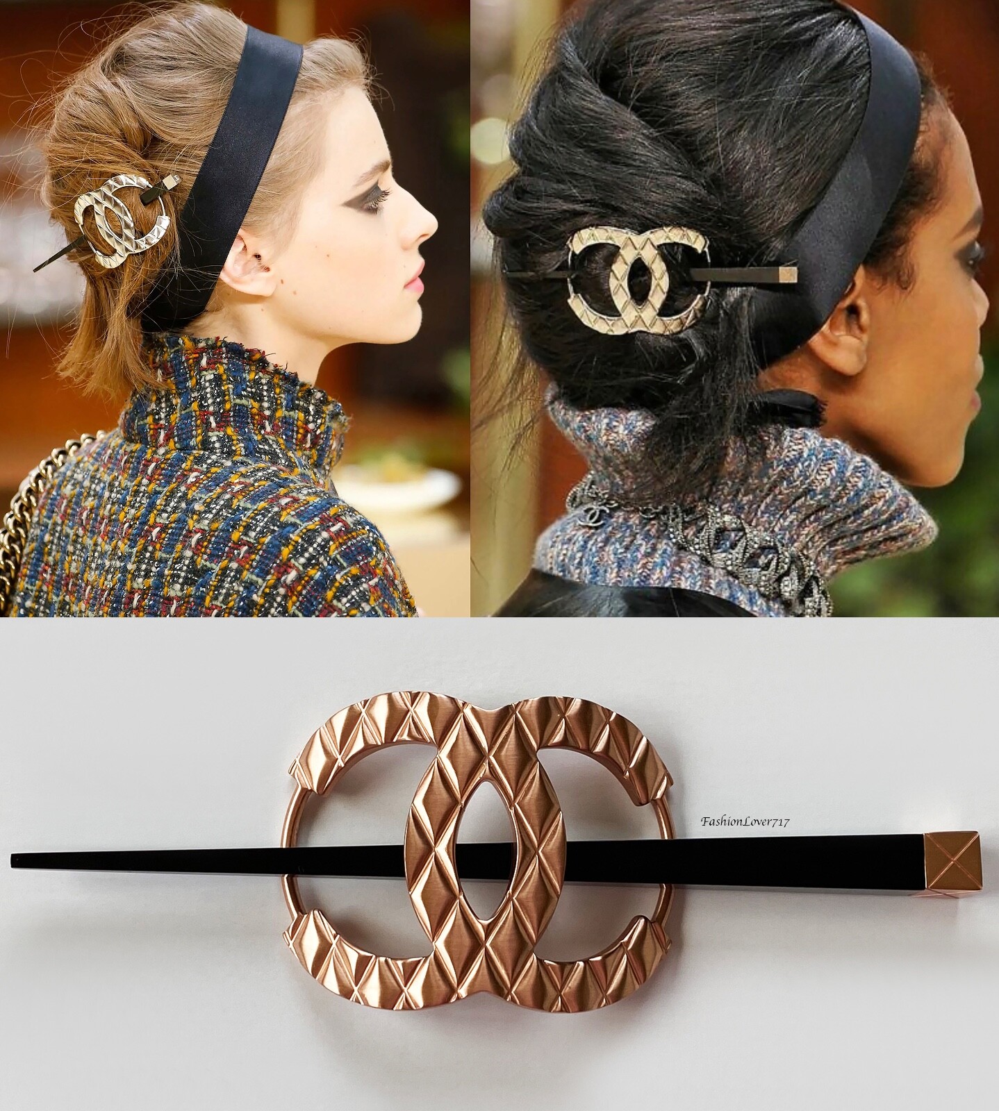 NEW 15K RUNWAY CHANEL GOLD BLACK QUILTED LARGE CC LOGO HAIR NEW 15K RUNWAY CHANEL GOLD BLACK QUILTED LARGE CC LOGO HAIR