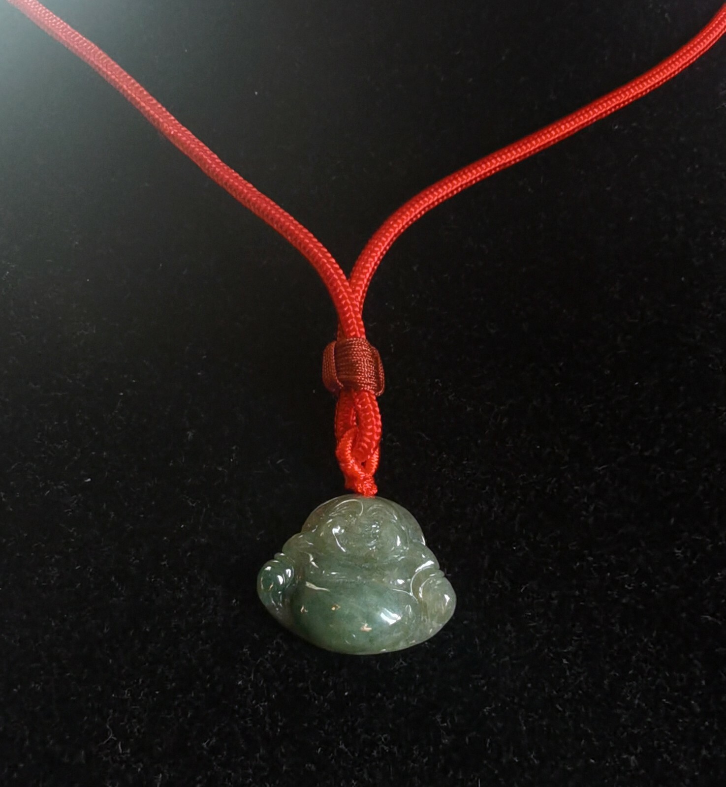 laugh Buddha natural green jadeite jade stone pendant amulet red rope necklace