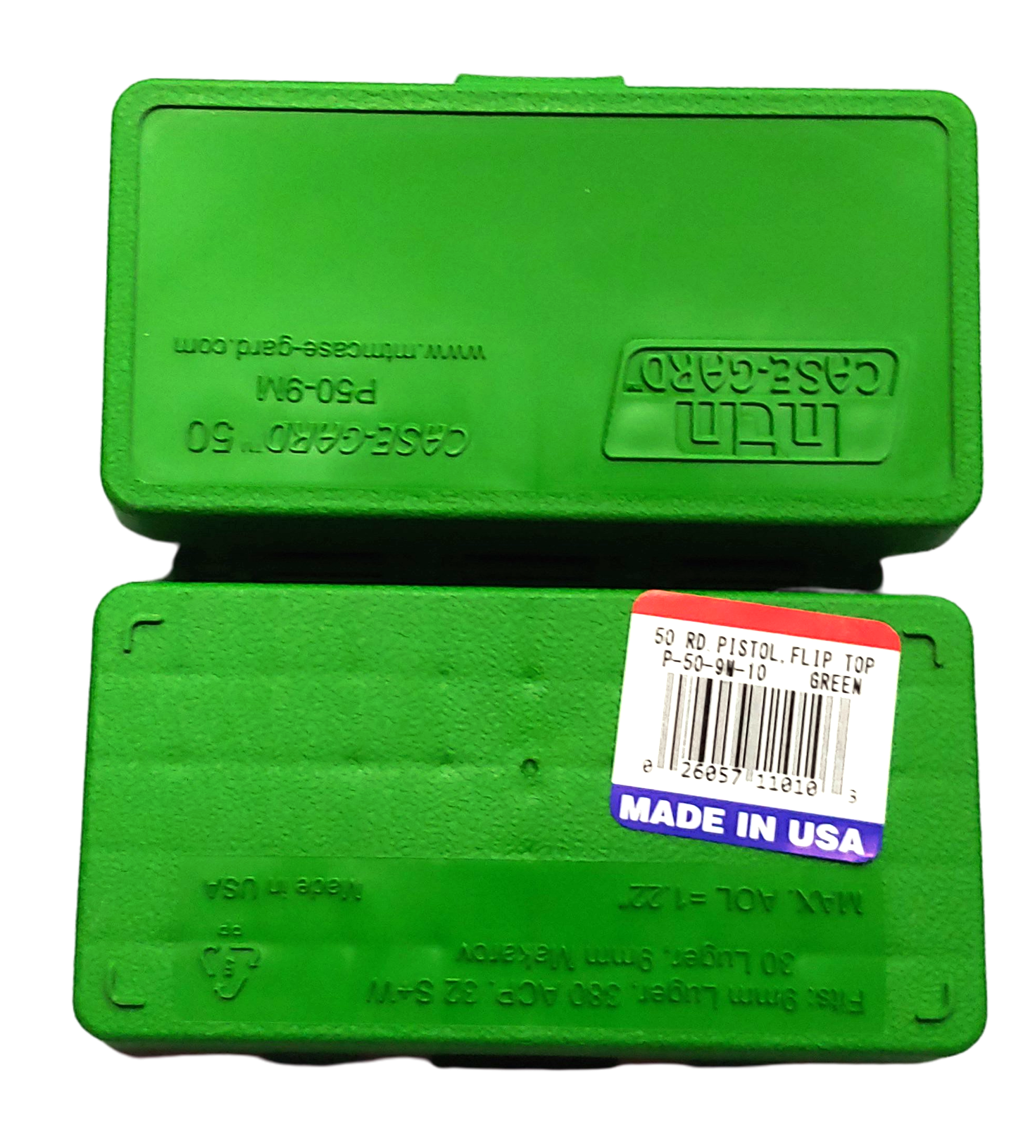 MTM Ammunition Box 9mm Luger/.380ACP 50 Rounds Plastic Green P50-9M-10 ...