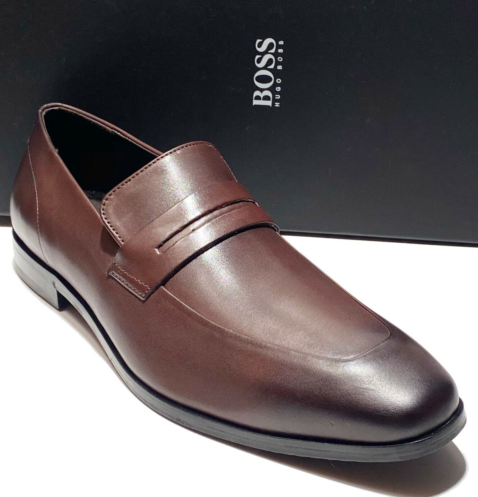 NEW HUGO BOSS Penny Loafers Men's Dark Brown Leather Dress NEW HUGO BOSS Penny Loafers Men's Dark Brown Leather Dress