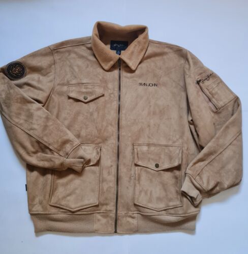 Vintage Sean John Jacket Men's Full Zip Collared Brown Suede Vintage Sean John Jacket Men's Full Zip Collared Brown Suede