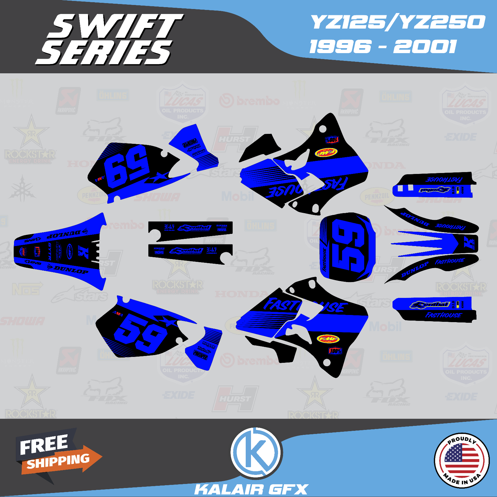 Graphics Kit for Yamaha YZ250 YZ125 (1996-2001) YZ 250 YZ 125 Swift- BlueのeBay公認海外通販｜セカイモン