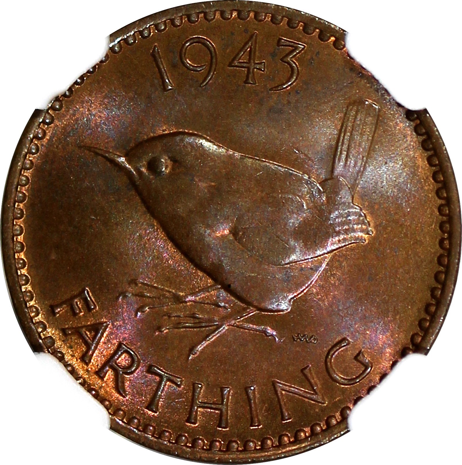 United Kingdom 1943 Farthing 1943 Great Britain George VI Bronze NGC MS64 RB KM# 843 (122) | MA ...