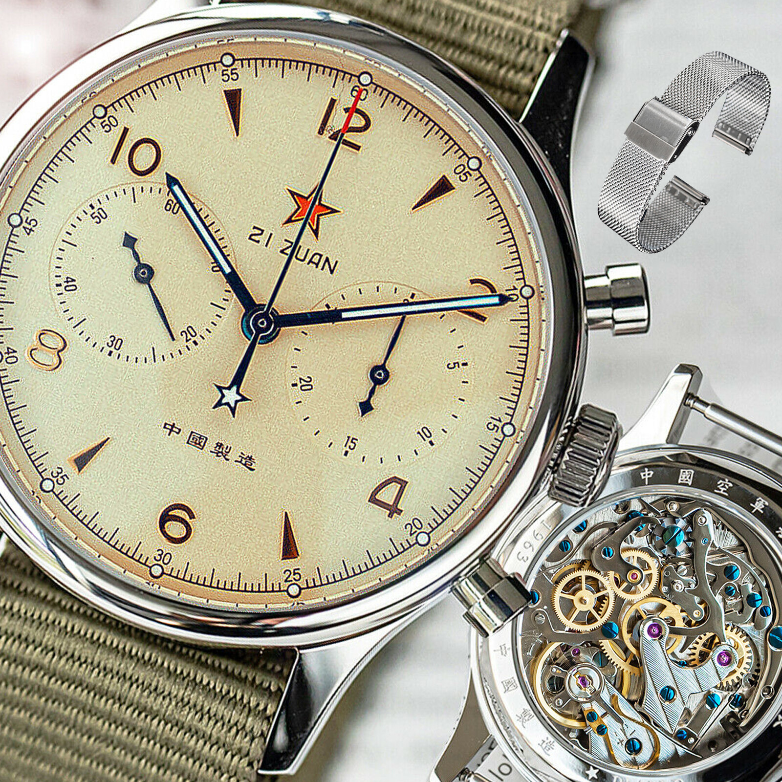 SEAGULL 1963 Luminous 40mm GOLD SWAN NECK Sapphire Mens SEAGULL 1963 Luminous 40mm GOLD SWAN NECK Sapphire Mens