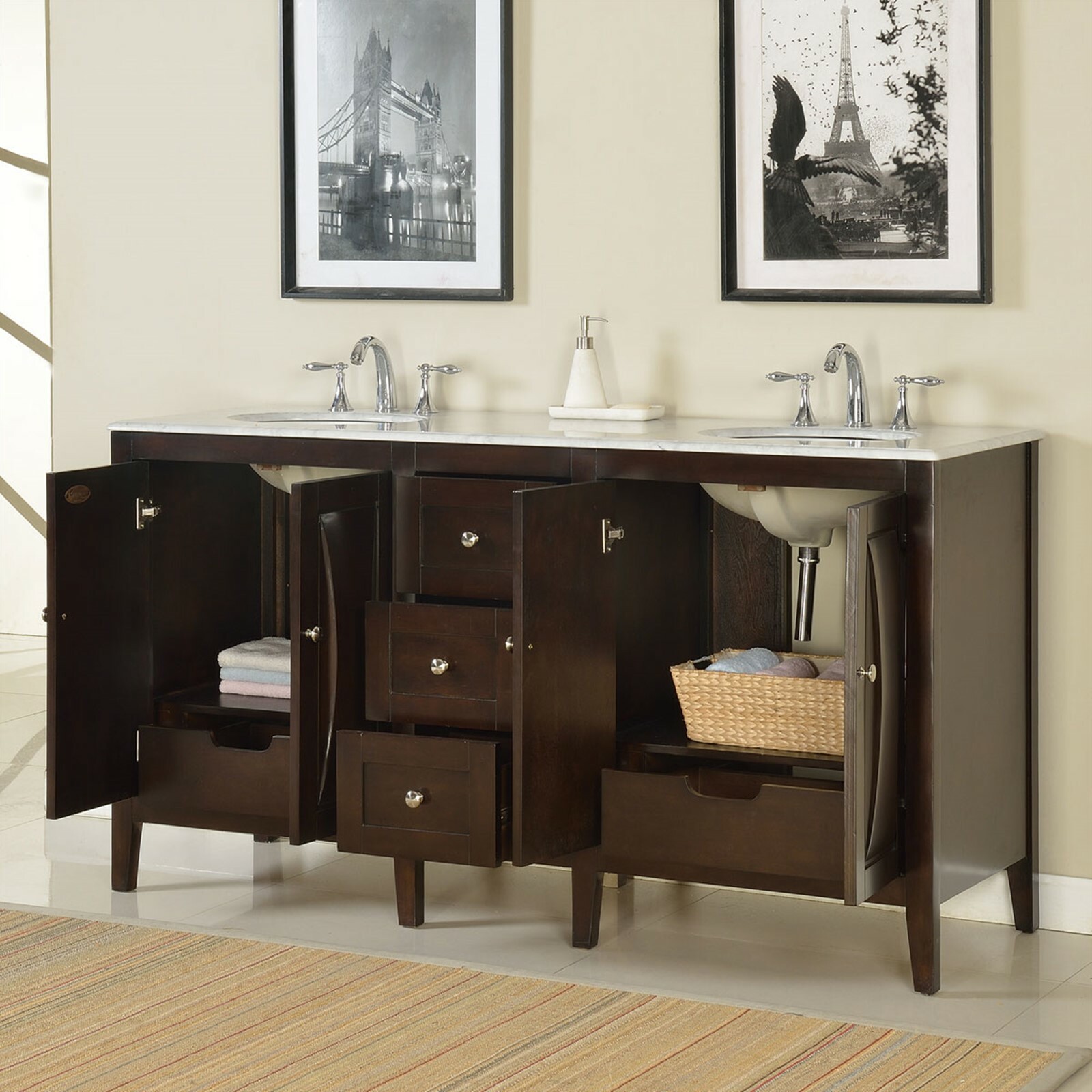 68 Inch Bathroom Vanity : Silkroad Exclusive 67 In White Undermount ...